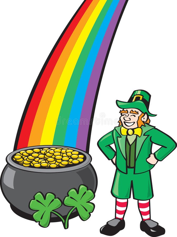 Leprechaun, Pot O Gold, Shamrocks and Rainbow Stock Vector ...