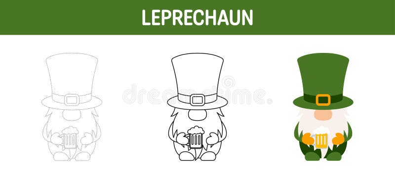 Leprechaun Tracing and Coloring Worksheet for Kids Stock Vector ...