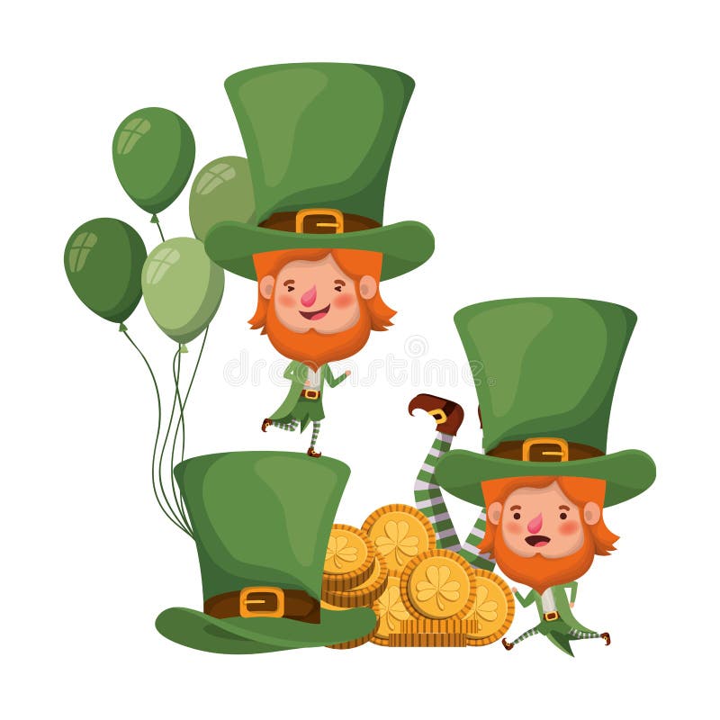 Leprechauns With Coins And Hat Isolated Icon Stock Vector