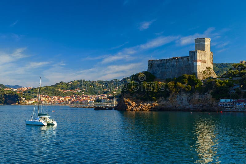 Lerici View with the Sea and Castle, Liguria, Italy Stock Image - Image ...