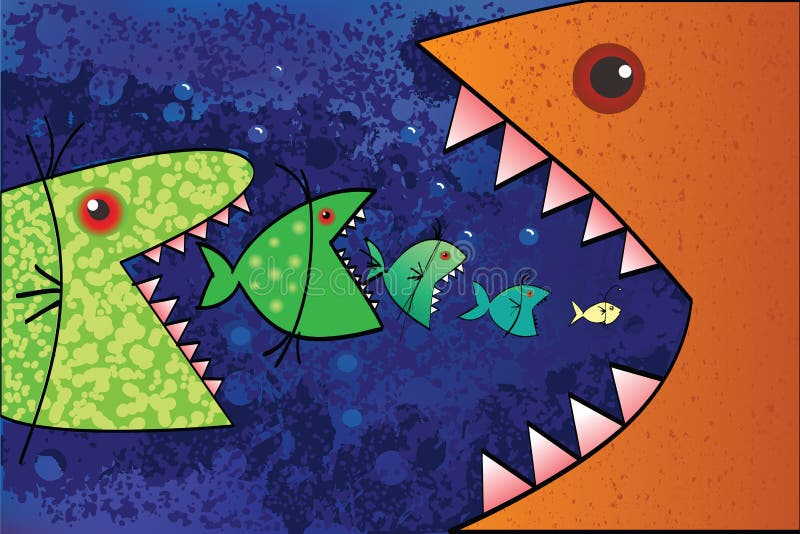 Les Grands Poissons Mangent De Petits Poissons. Illustration de Vecteur ...