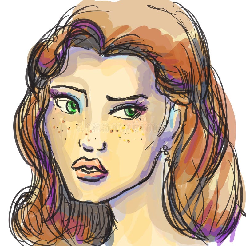 Belle Fille Norvégienne Rousse Avec De Grands Yeux Et Taches De
