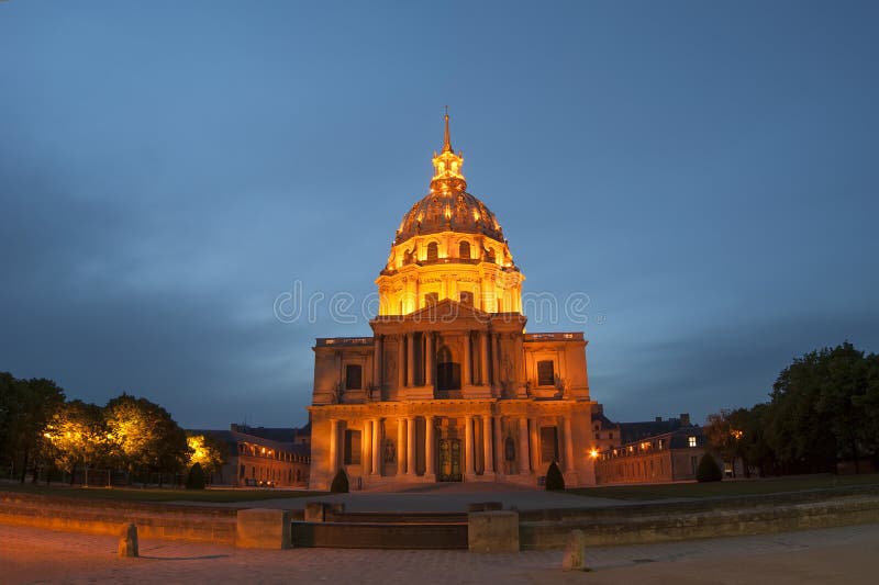 Les Invalides at Night- Paris, France Stock Photo - Image of europe ...