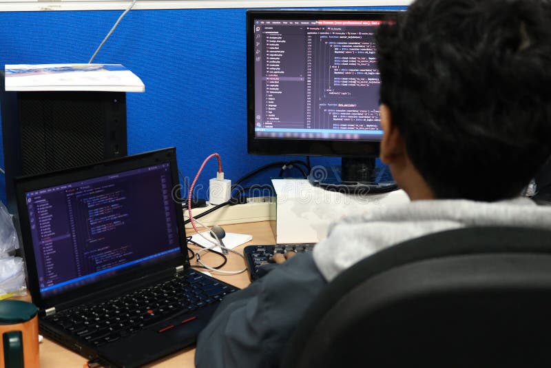 Les Programmeurs Font Leur Travail Devant Un Ordinateur Photo stock - Image du investissement ...