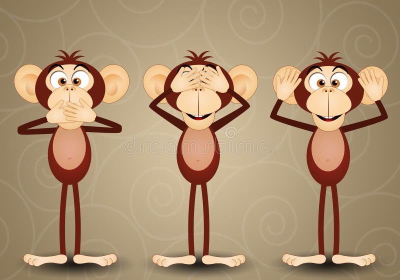 Les trois singes sages illustration stock. Illustration du bouche ...