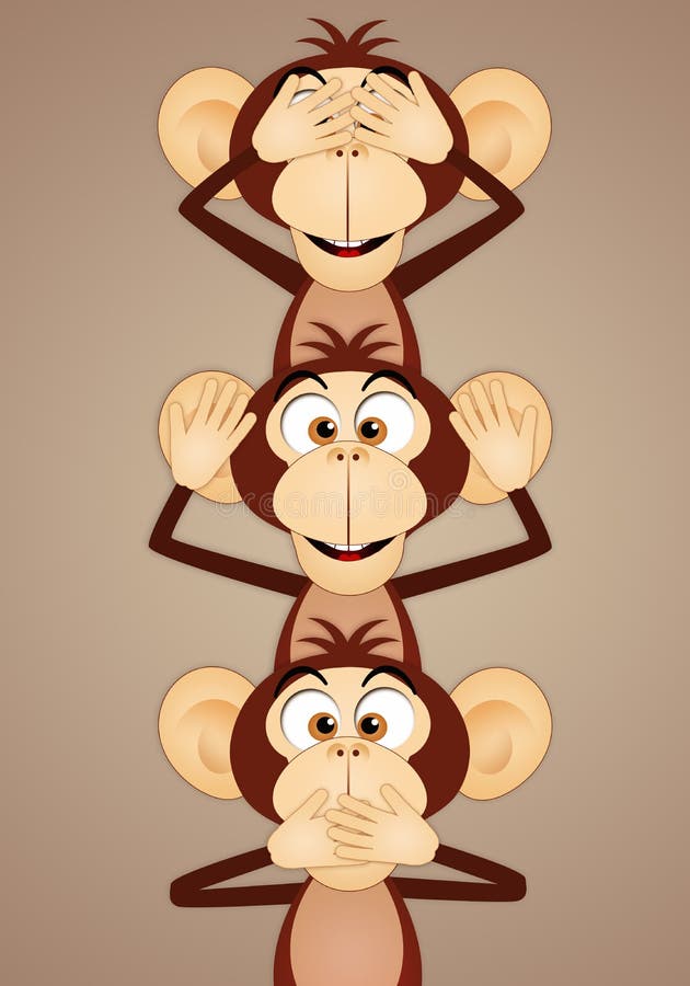 Les trois singes sages illustration stock. Illustration du yeux - 61719161