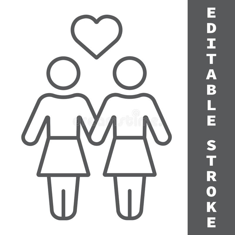 Lesbian Couple Thin Line Icon Lgbt And Heart Female Couple Sign