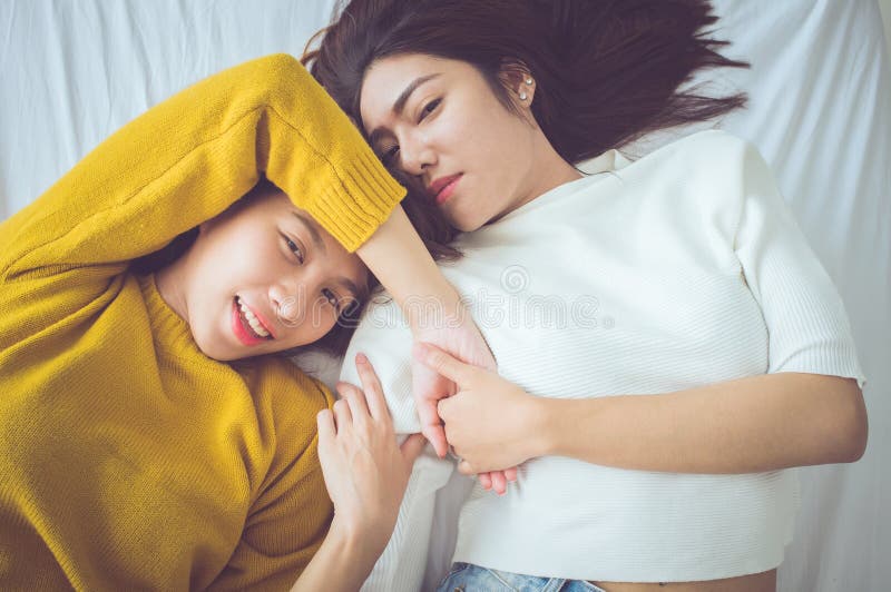 Lesbian Couple Together Concept Couple Of Young Women Lying On Stock
