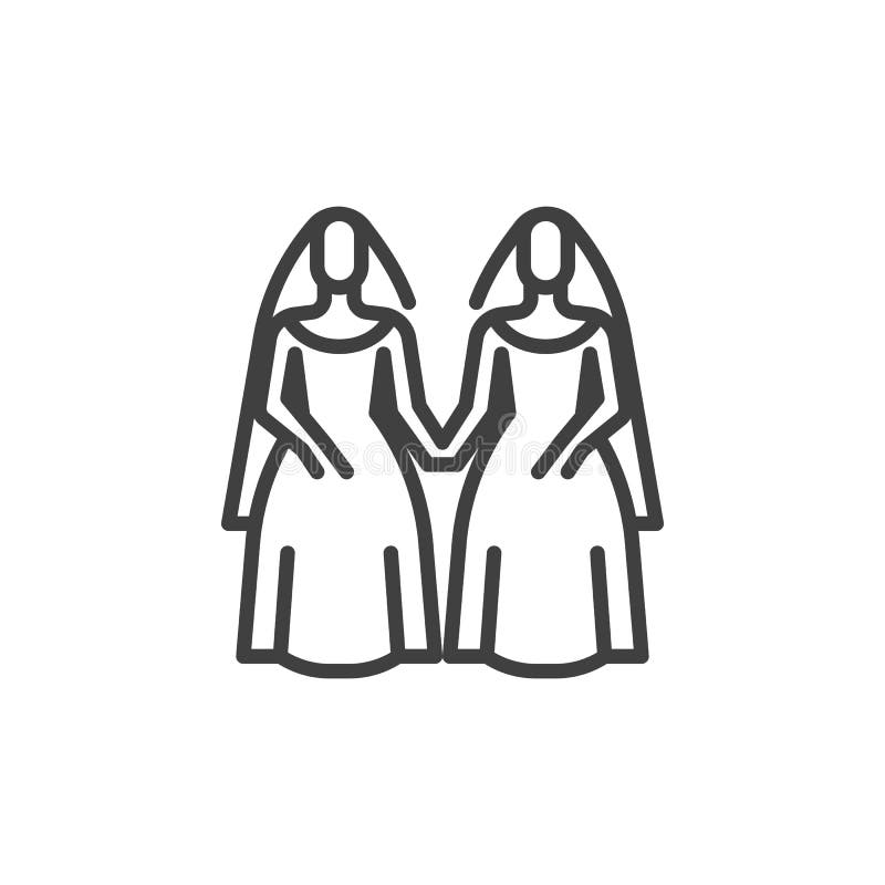 Lesbian Couple Wedding Line Icon Stock Vector Illustration Of