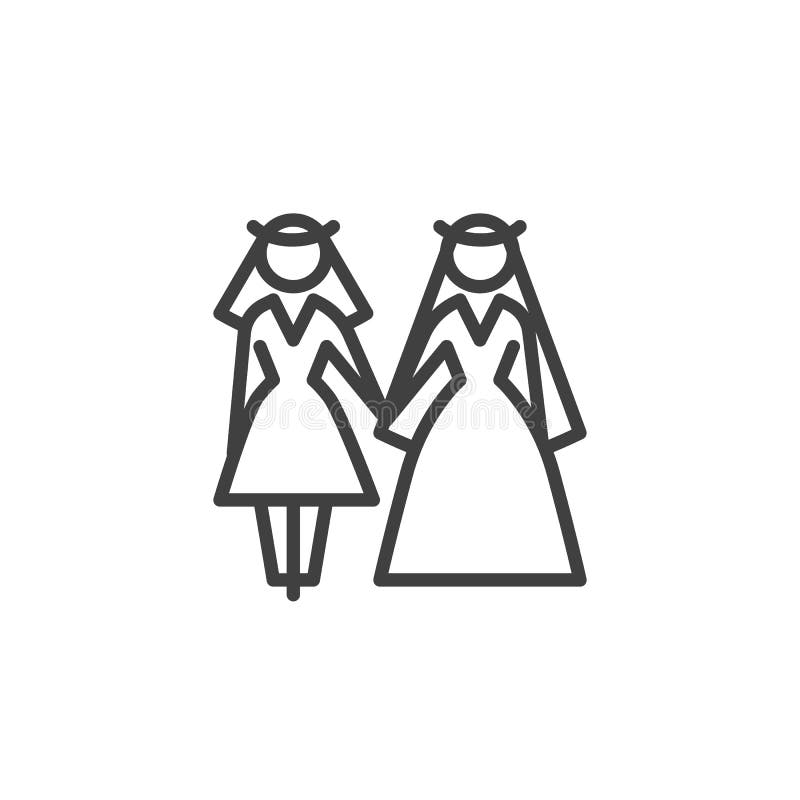 Lesbian Couple Wedding Line Icon Stock Vector Illustration Of