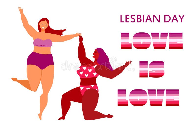 Lesbian Day Concept Vector Women Are Happy Dancing Diverse Couple Of