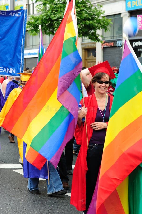 NYC: Marchers Carrying Rainbow Flags at Gay Pride Parade Editorial ...
