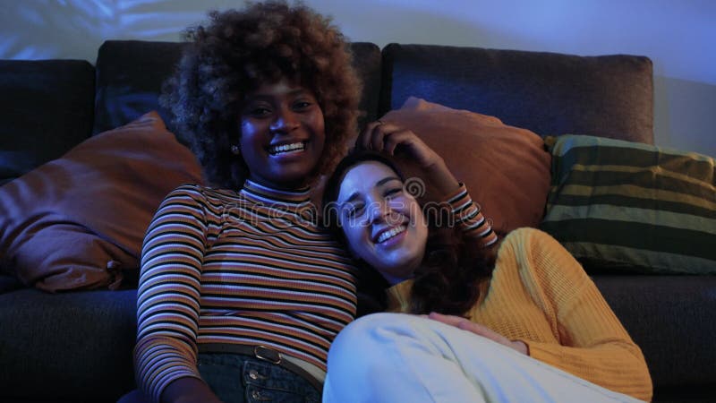 Happy Multiracial Lesbian Couple Looking Each Other Portrait Of A