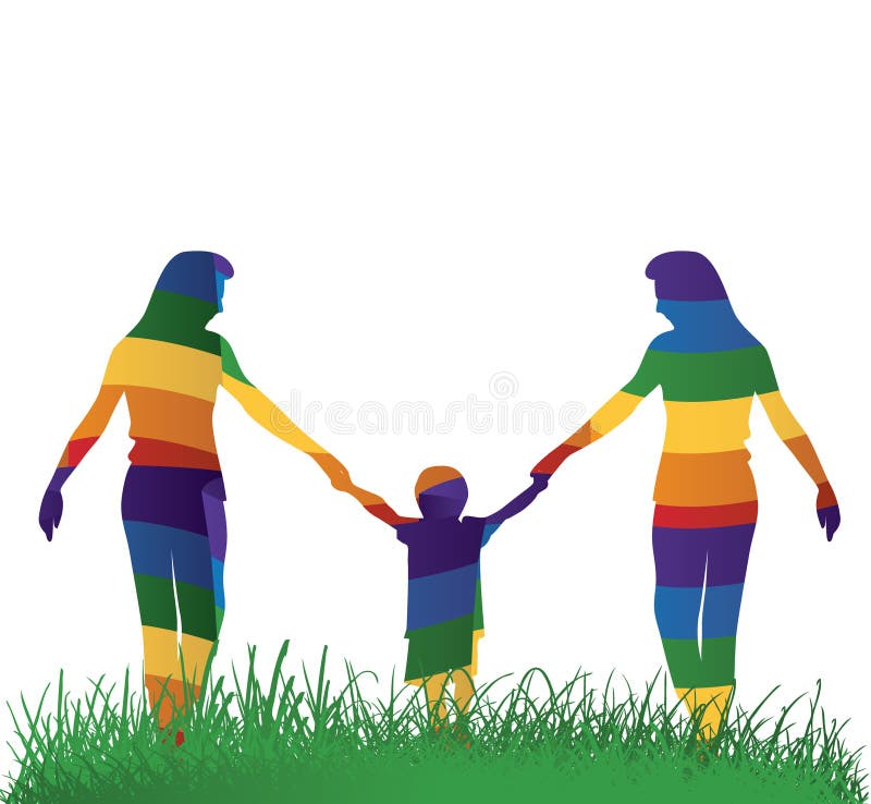 Lesbian Parents Walking with Their Kid Stock Vector - Illustration of ...