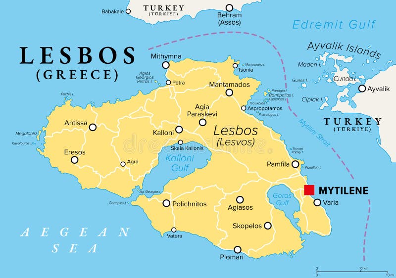 Lesbos, Greek Island in the Aegean Sea, Political Map Stock Vector ...