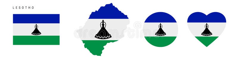 Lesotho Flag in Different Shapes Icon Set. Flat Vector Illustration ...