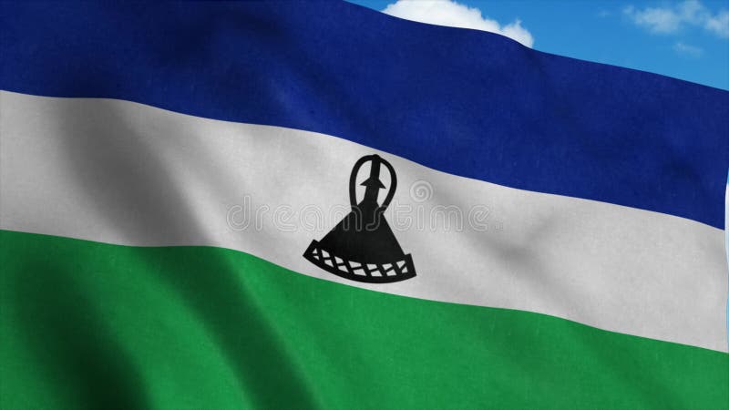 Lesotho Flag Waving in the Wind, Blue Sky Background. 4K Stock Footage ...