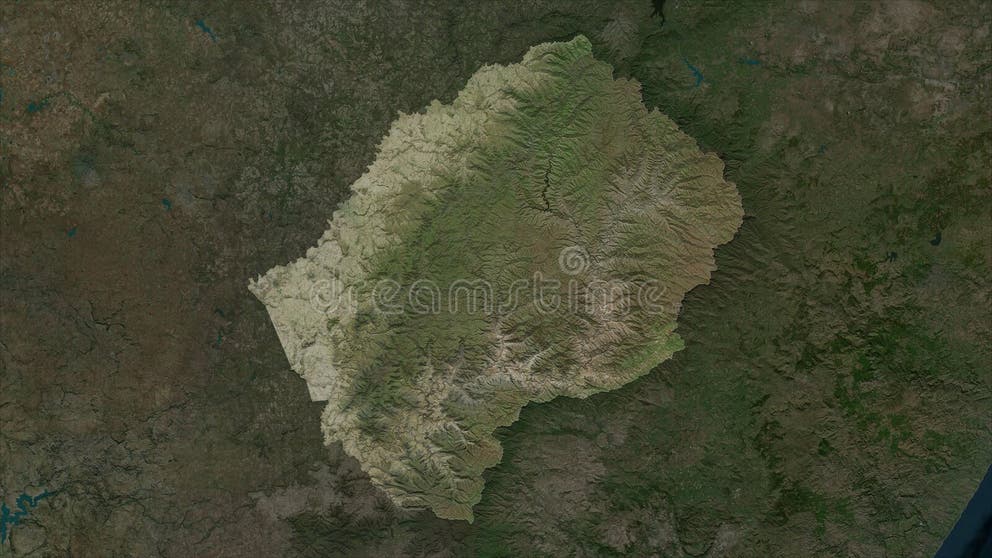 Lesotho Highlighted. High-res Satellite Stock Illustration ...