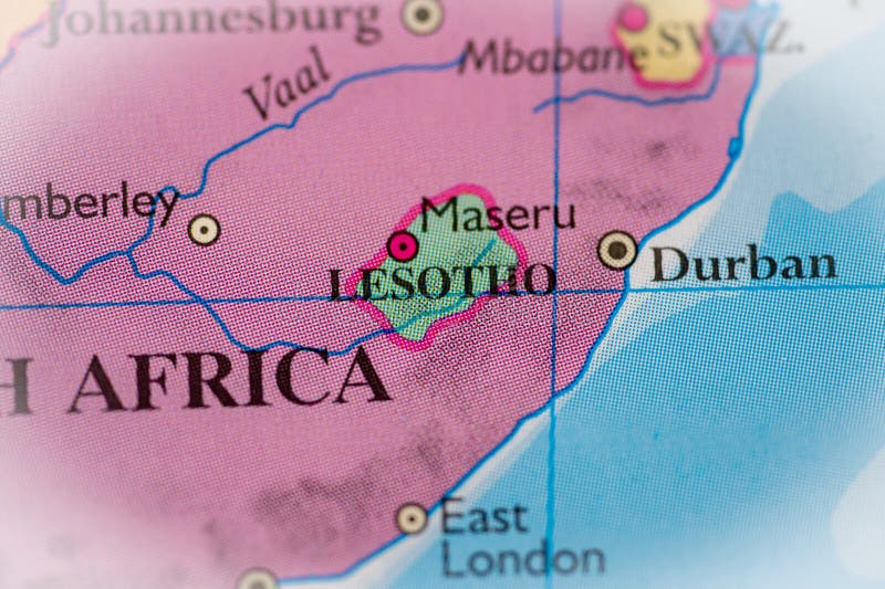 Lesotho Highlighted on a World Map Stock Photo - Image of continents ...