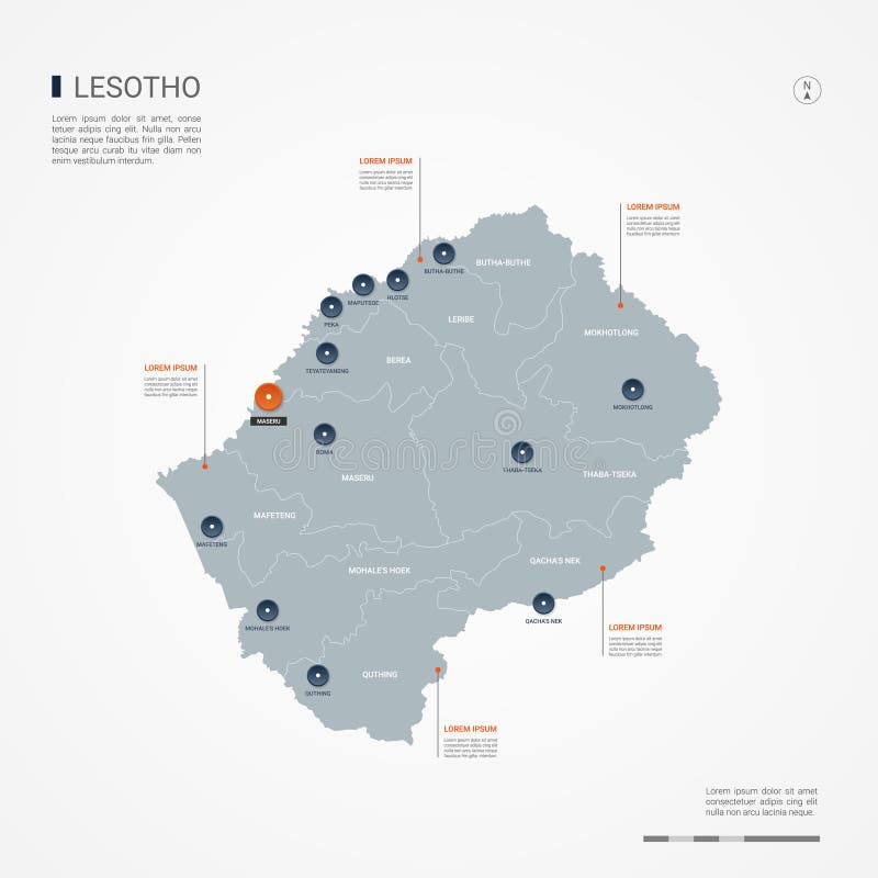 Lesotho Map with Administrative Divisions. Stock Vector - Illustration ...