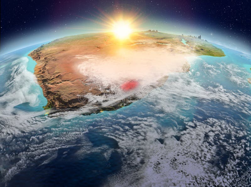 Lesotho from Space in Sunrise Stock Illustration - Illustration of ...