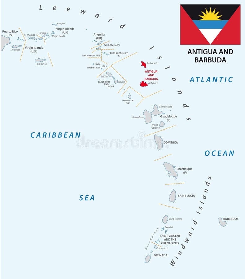 Lesser Antilles Map Antigua and Barbuda with Flag Stock Illustration ...