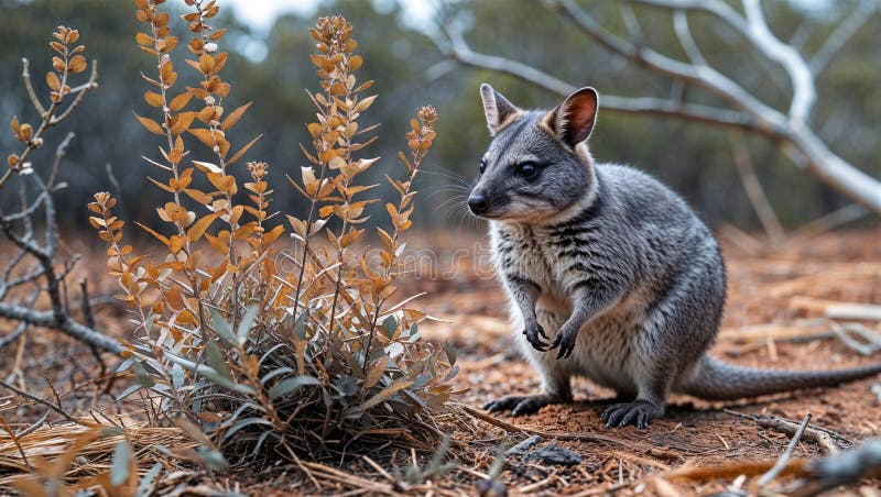 Lesser Bilby Depicted beside Dry Wattle Bush in Restoration Zone Stock ...