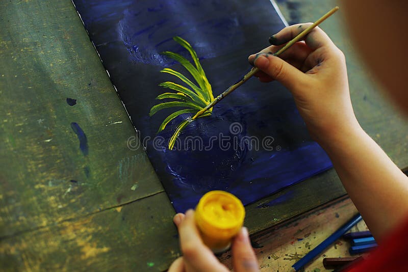 A Lesson in an Art School for Children on Paint, Modeling and ...