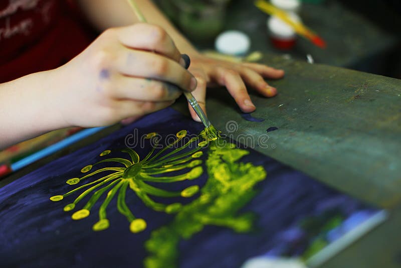 A Lesson in an Art School for Children on Paint, Modeling and ...