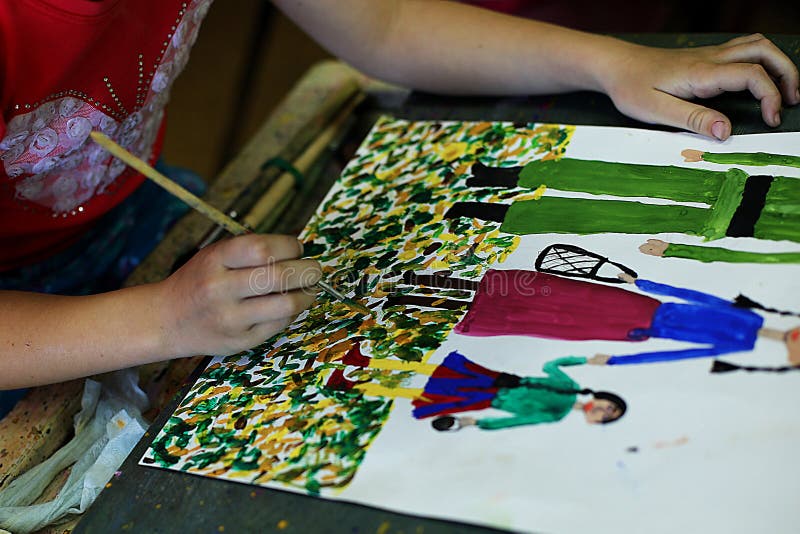 A Lesson in an Art School for Children on Paint, Modeling and ...