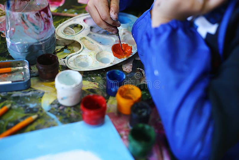 A Lesson in an Art School for Children on Paint, Modeling and ...