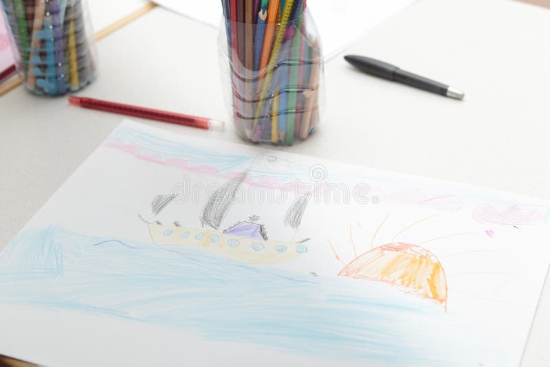 Lesson of Drawing for Children at School Stock Image - Image of colour ...