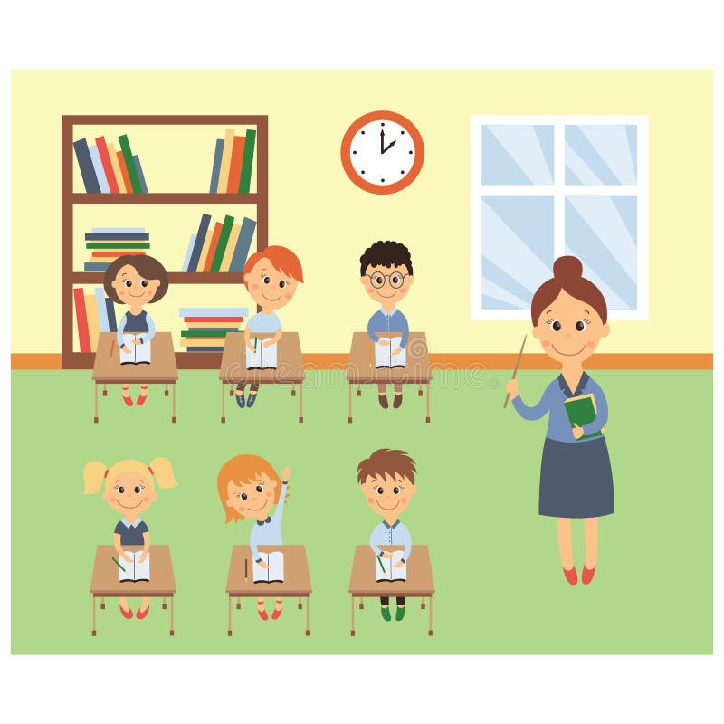 Lesson in Elementary School, Kids and Teacher Stock Vector ...