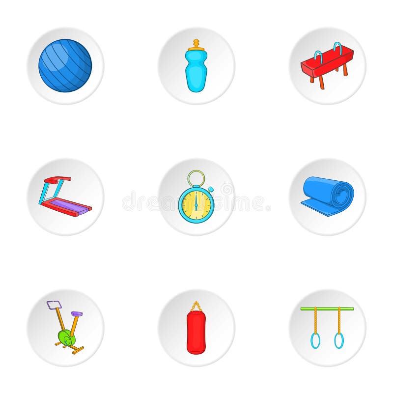 Lesson in Gym Icons Set, Cartoon Style Stock Vector - Illustration of ...