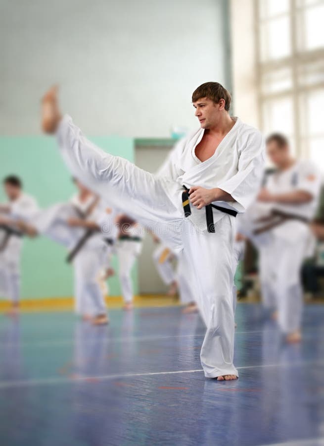 Lesson in karate school stock photo. Image of costume - 36211990