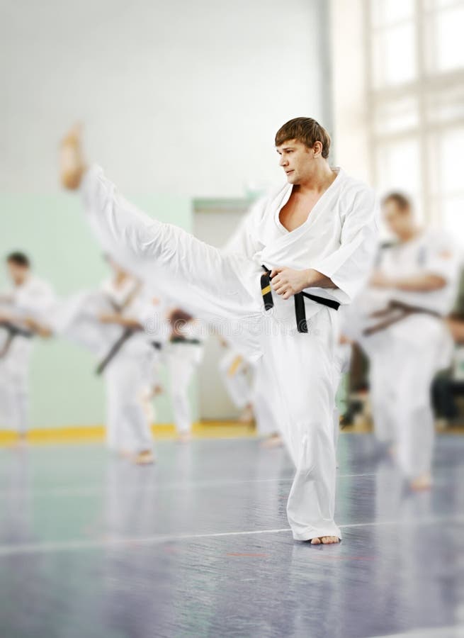 Lesson in karate school stock photo. Image of costume - 36211990