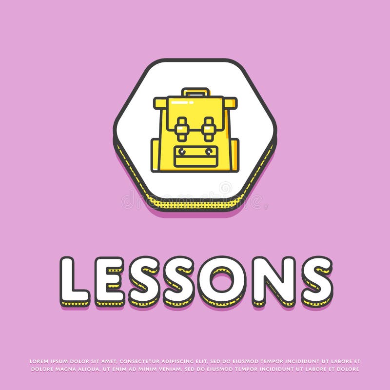 Lessons Colour Icon with School Backpack Stock Vector - Illustration of ...