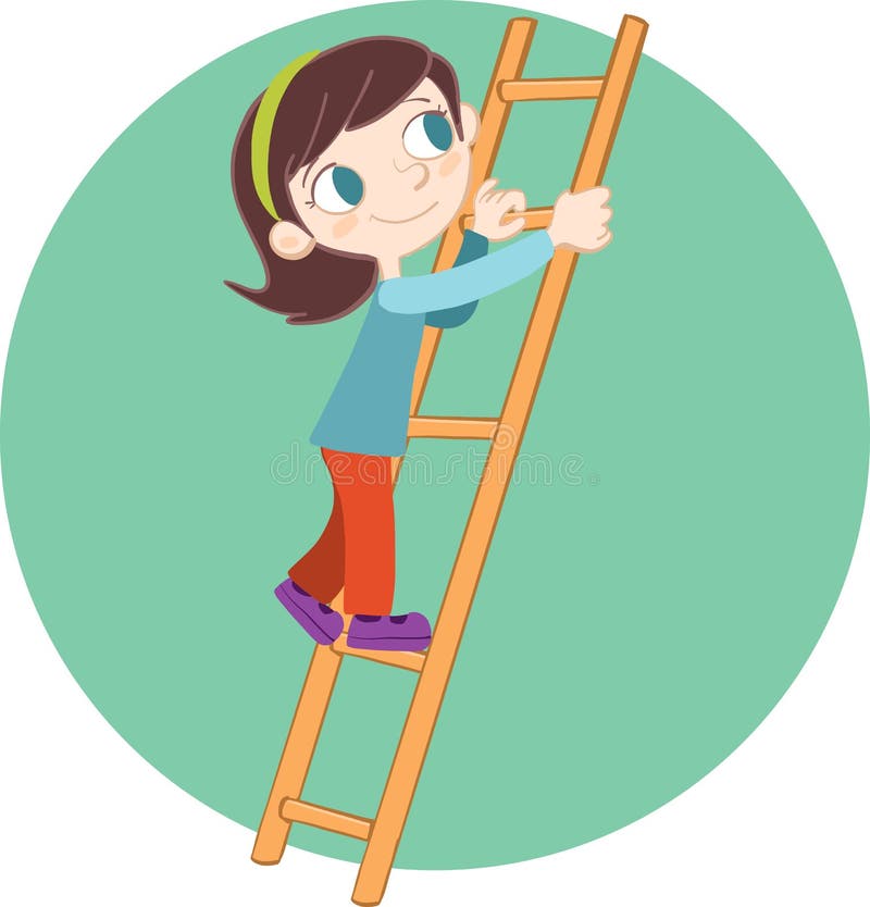 Little Girl Climbing with Ledder Stock Illustration - Illustration of ...