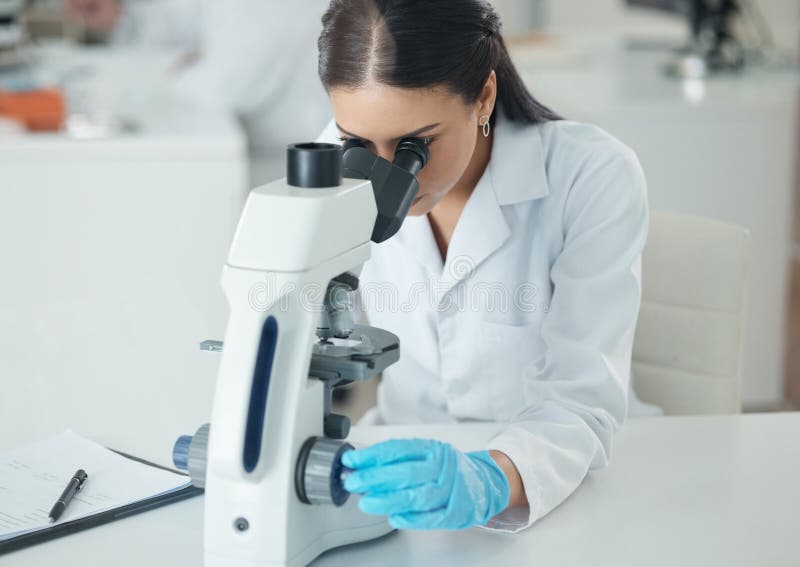 Let Me Check the Sample Again. a Young Scientist Using a Microscope in ...