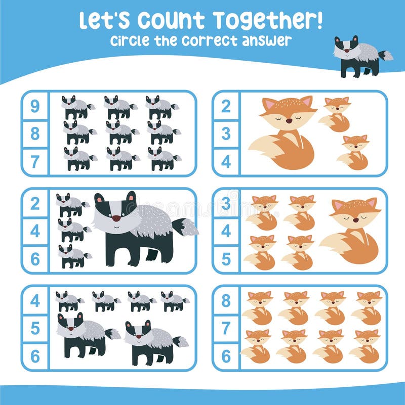 Let’s Counting the Badgers and Foxes Together and Circle the Number on ...