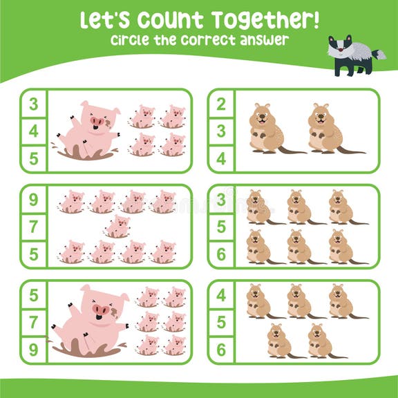 Let’s Counting the Pigs and Quokkas Together and Circle the Number on ...