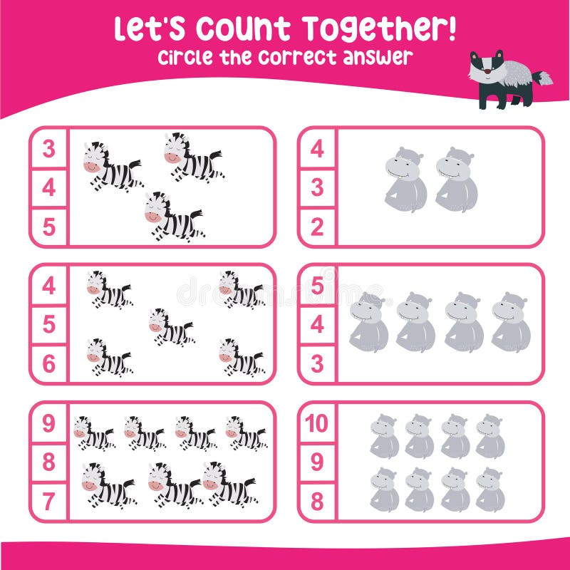 Let’s Counting the Zebra and Hippopotamus Together and Circle the ...