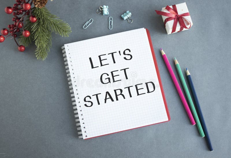 Word GET STARTED on Magnifying Glass with Colorful Paper and White ... Word GET STARTED on Magnifying Glass with Colorful Paper and White ...