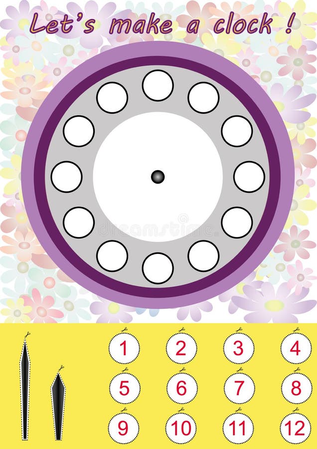 Let& X27;s Make a Clock, Worksheet for Kids Stock Illustration ...