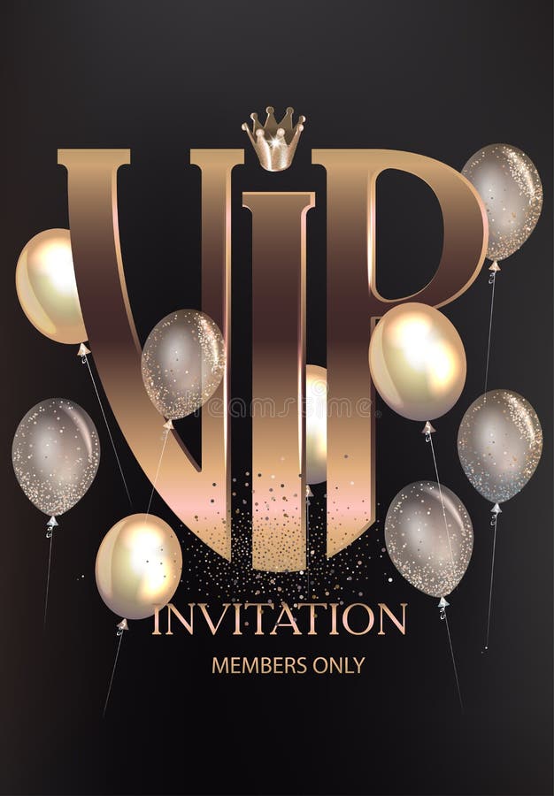 VIP Invitation Card with Golden Air Balloons and Calligraphy Lettering ...