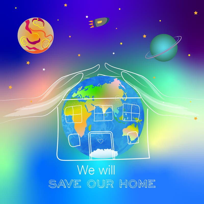 Let S Save Our Home. Eastern Hemisphere of the Earth Stock Illustration ...