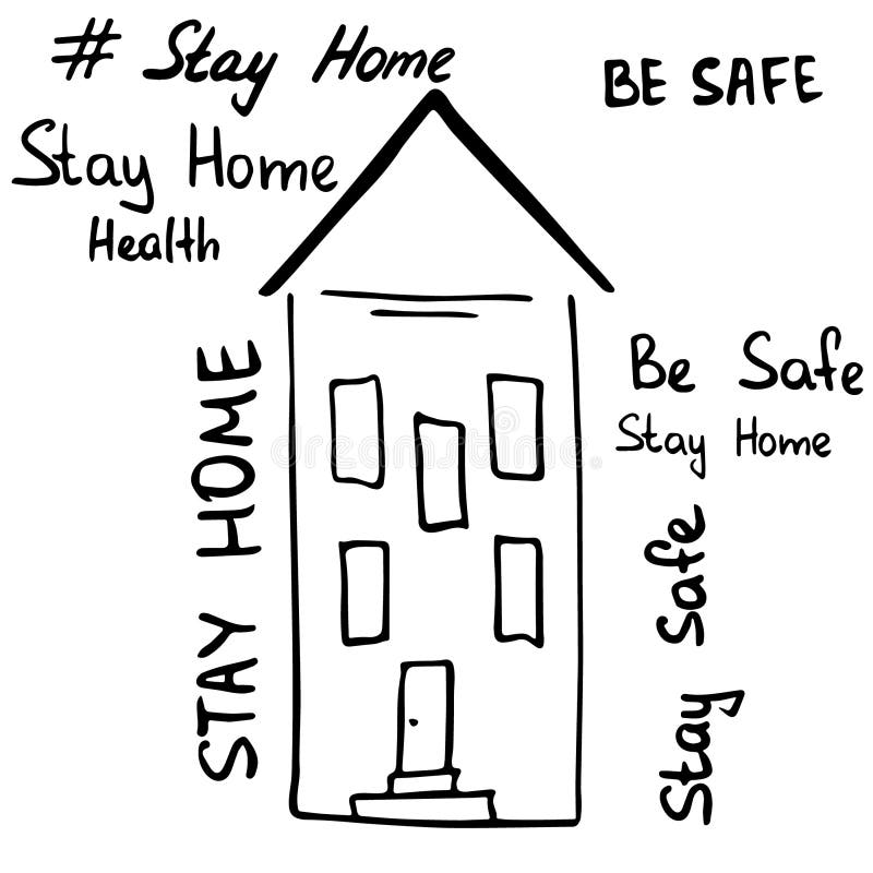 Let S Stay Home and Be Safe, Doodle Text with Home Stock Vector ...