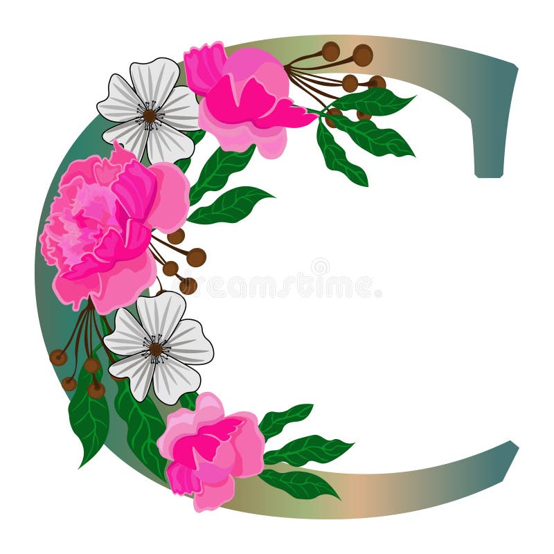 Letra C Con Flores Aisladas De Fondo Blanco. Ilustración del Vector ...