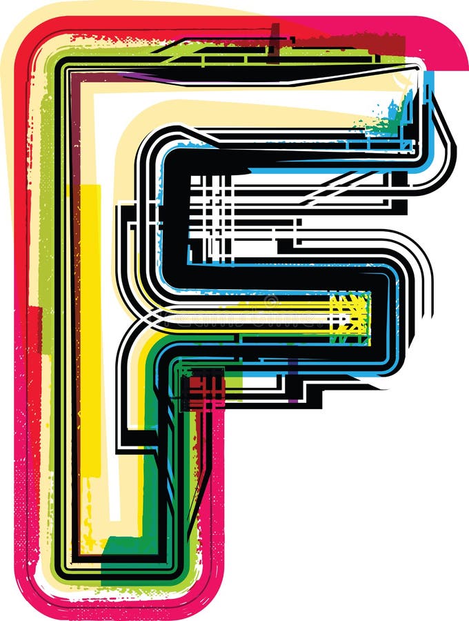 LETRA colorida F do Grunge ilustração do vetor. Ilustração de fonte ...