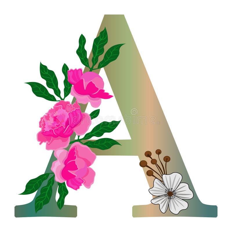 Letra a Con Flores Aisladas De Fondo Blanco. Ilustración del Vector ...